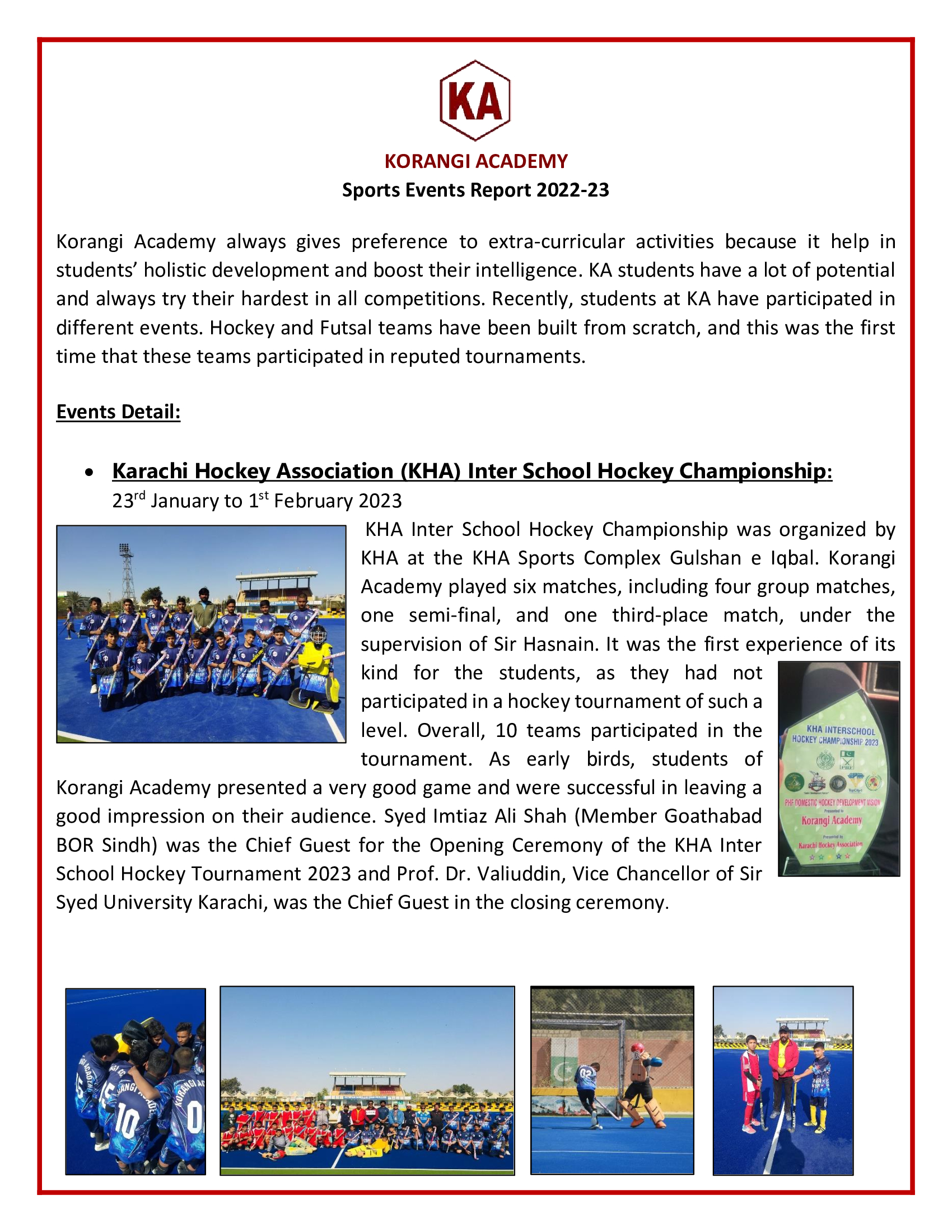 Sports Events Report 2023 – Korangi Academy