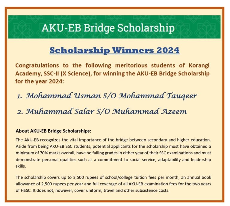 AKU-EB Bridge Scholarship Winners – Korangi Academy